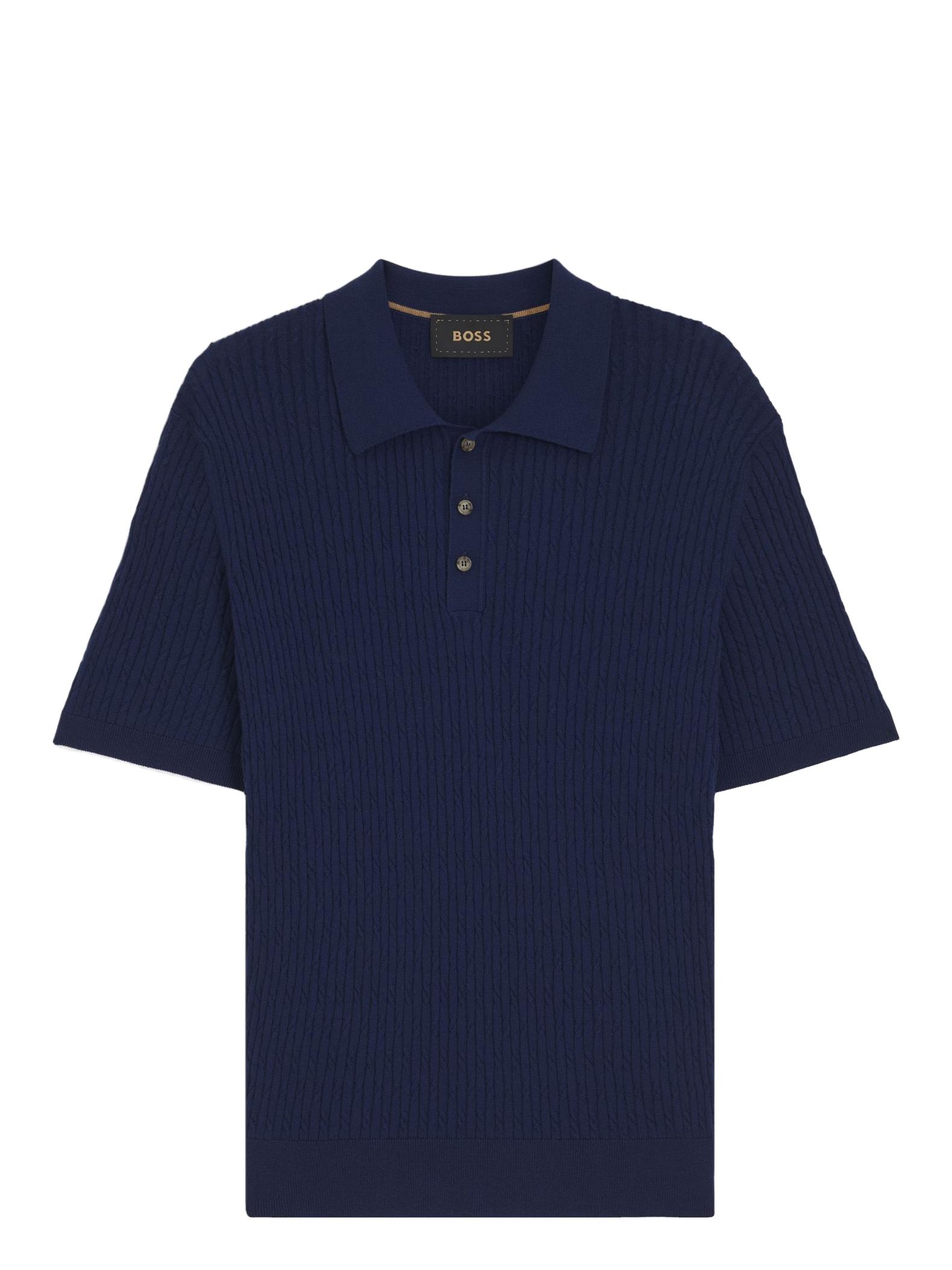 BOSS cable-knit polo sweater in cotton and cashmere